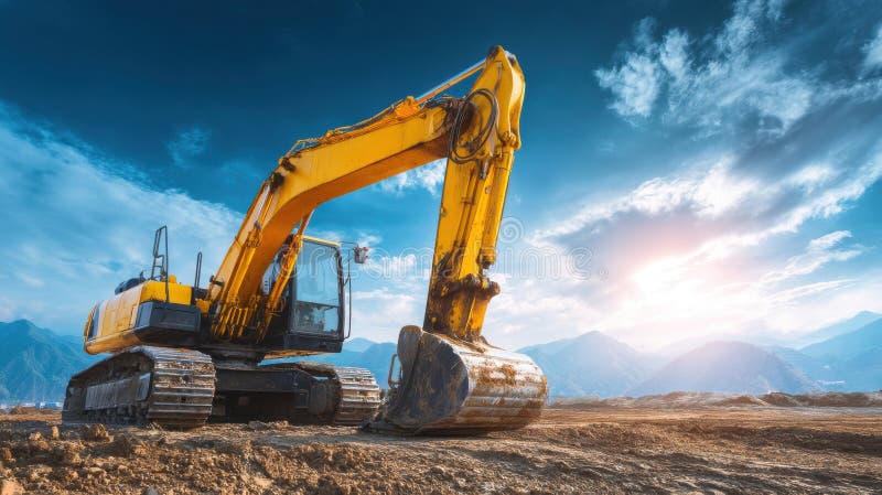 A Stunning Image of Excavator Blue Sky Heavy Machine Construction Site ...