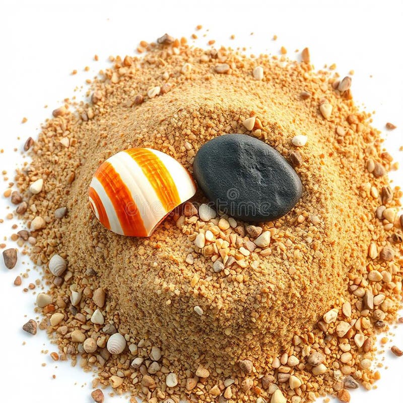 Pile of Desert Sand with Sea Shell and Stone Isolated on White ...