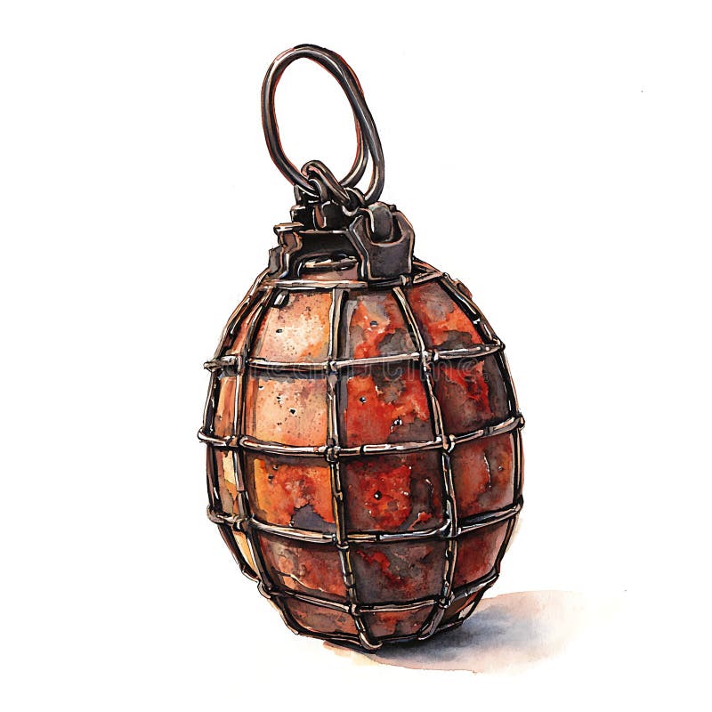 Detailed Illustration of a Rusty Hand Grenade a Watercolor Painting ...