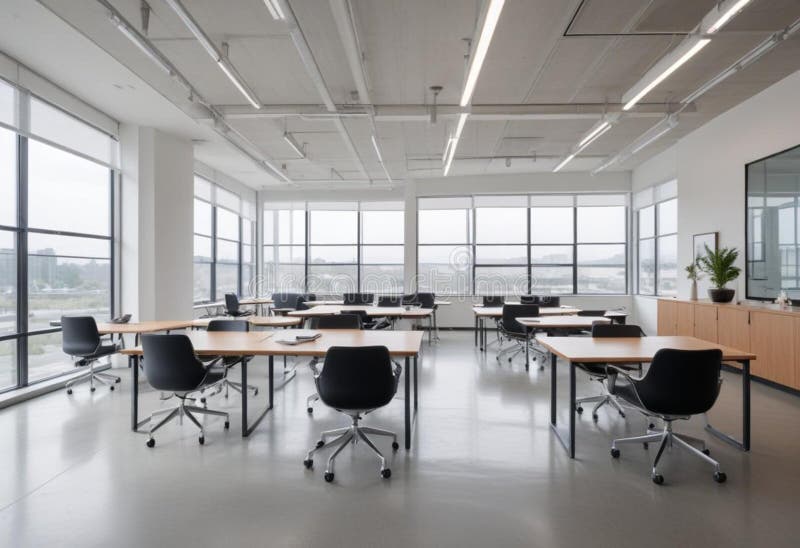 Modern Workspace with Glass Dividers and Minimalist Office Design Stock ...