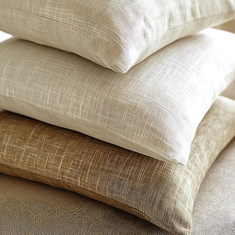 Stack of Textured Throw Pillows in Beige and Brown Hues a Closeup Image ...