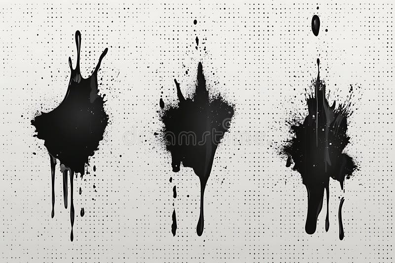 Abstract Black Ink Splatter Drips Set on Dotted Background - Design ...