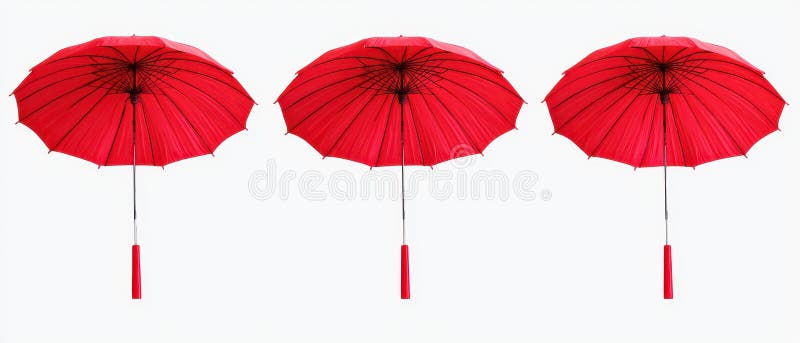 Three Red Umbrellas Isolated on White Background Stock Illustration ...