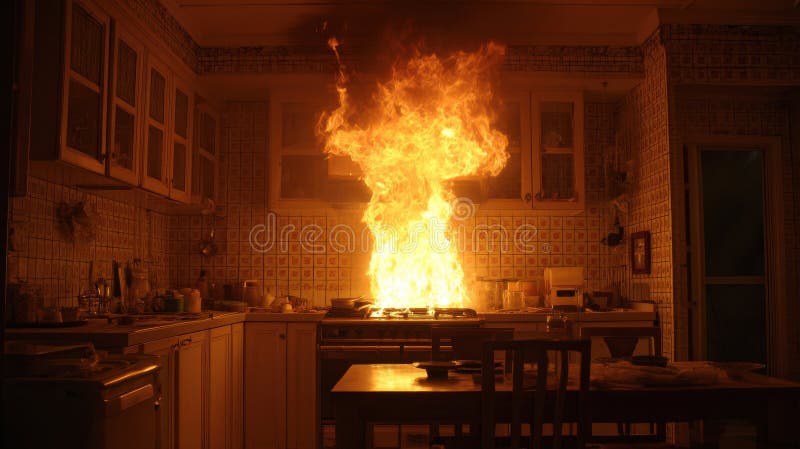 A Stunning Image of Fire in the Kitchen, Residential Fire. Stock ...