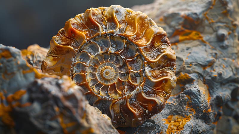 Ultra-Detailed Image of a Fossilized Ammonite Shell with Spiral ...