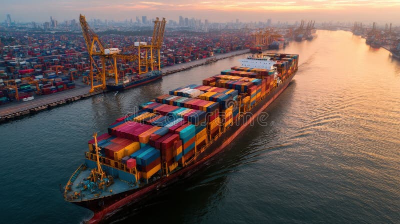 A Stunning Image of Freight Ship with Cargo Containers, Port Background ...