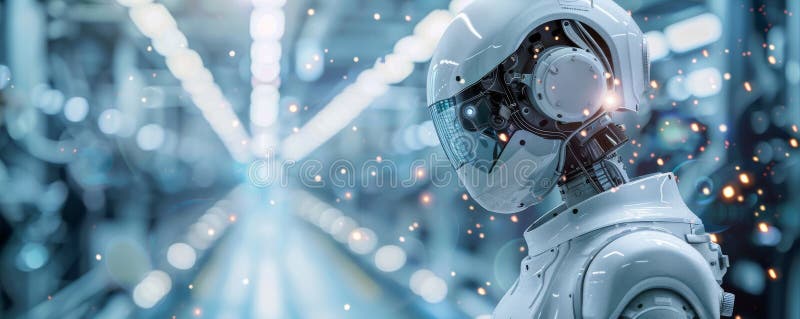 Futuristic Humanoid Robot in High-tech Environment with Defocused ...