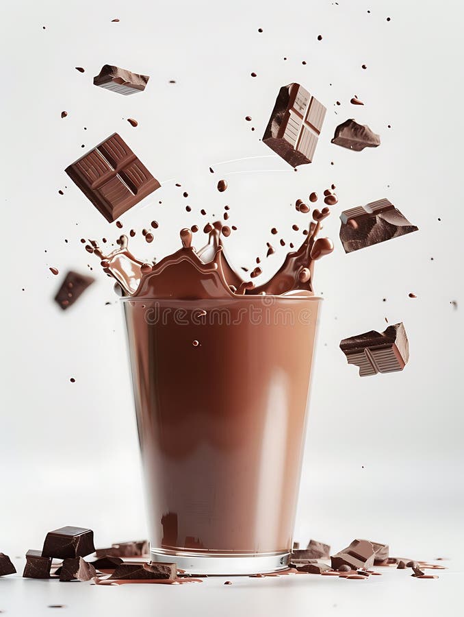 High-Resolution Chocolate Milk Splash with Floating Chocolate Pieces ...