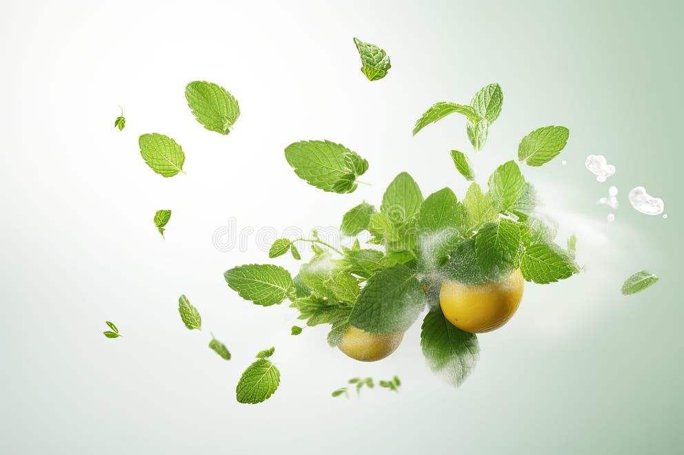 High Resolution Image of Green Leaves Falling in Zero Gravity on White ...