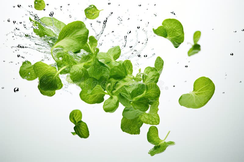 High Resolution Image of Green Leaves Falling in Zero Gravity on White ...