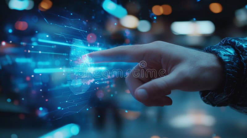 High-resolution Image of a Hand Engaging with a Holographic Digital ...