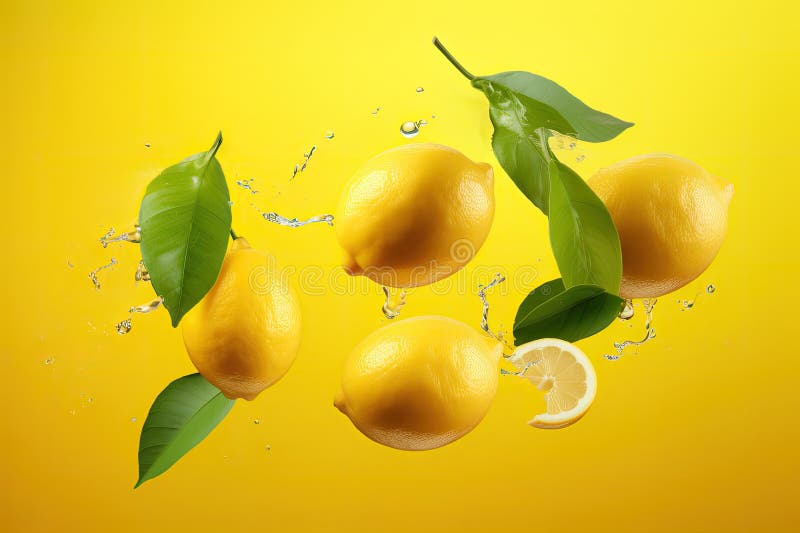 High Resolution Image of Lemons Levitating in Zero Gravity with Green ...