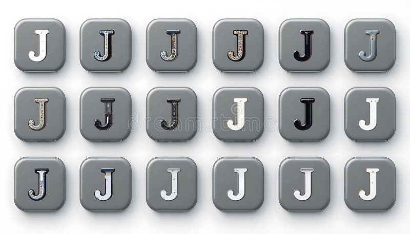 High-resolution Image of Letter J Variations in Gray Squares Stock ...
