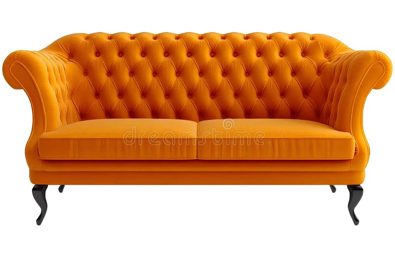 Orange Chesterfield Sofa Button Tufted Velvet Upholstery Stock Image ...