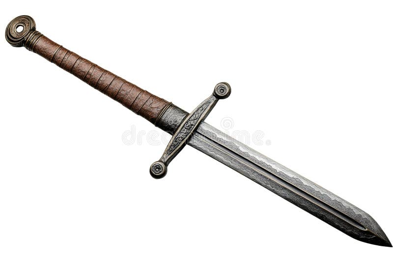 Medieval Sword Ornate Blade Isolated on White Stock Photo - Image of ...