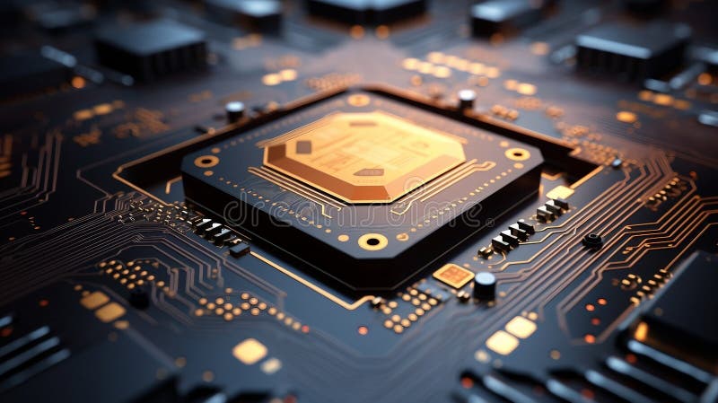 High-Resolution Image of a Microchip Embedded in a Circuit Board with ... High-Resolution Image of a Microchip Embedded in a Circuit Board with ...