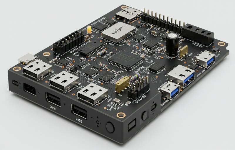 High-Resolution Image of a Modern Circuit Board with Multiple Ports and ...