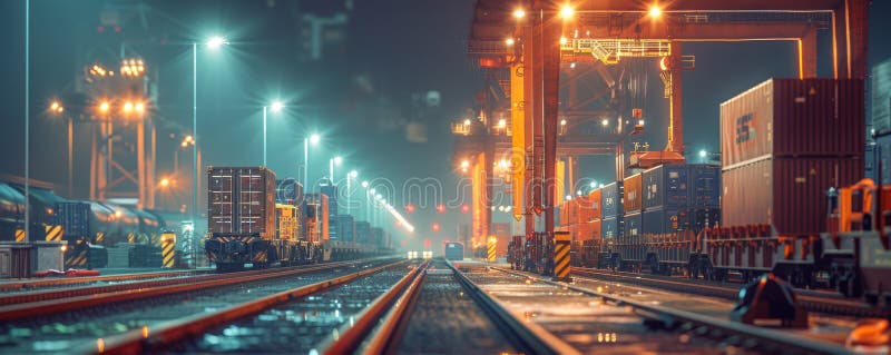High-resolution Image of a Modern Container Port at Night with ...
