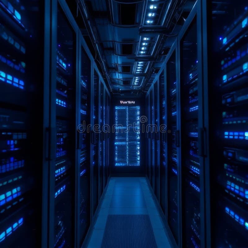 Modern Data Center with Blue LED Server Racks Stock Image - Image of ...