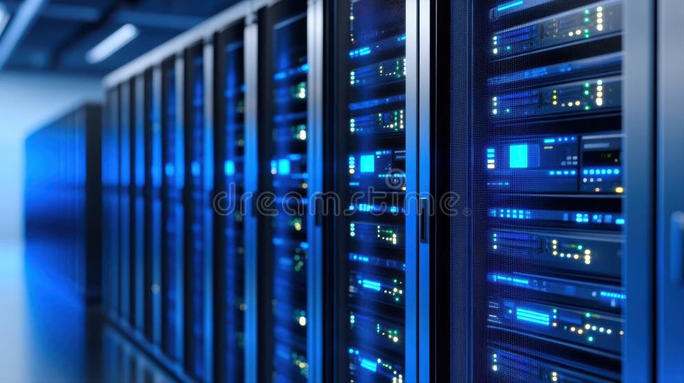 High Resolution Image of Modern Data Center Server Racks with Blue LED ...