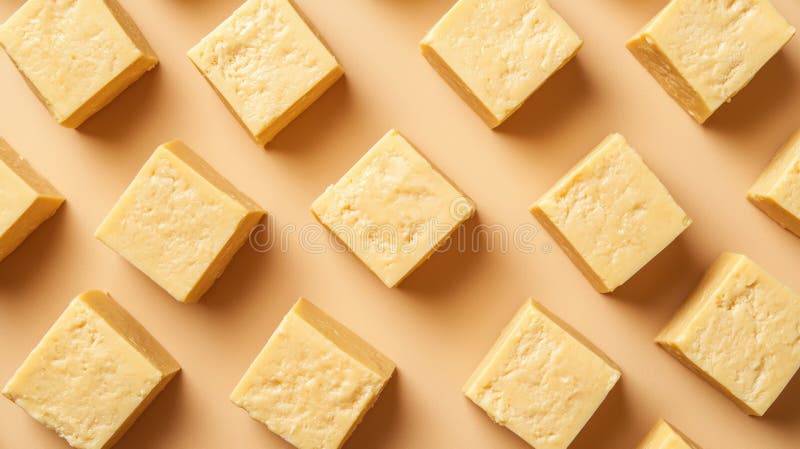 Creamy Yellow Tofu Cubes Flat Lay Food Photography Beige Background ...