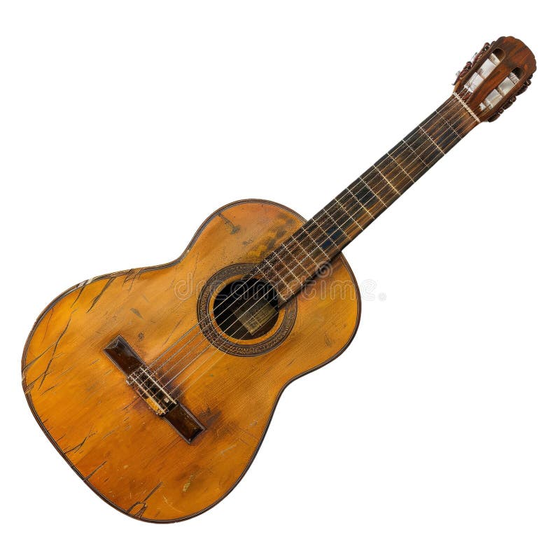 Vintage Acoustic Guitar on Transparent Background Stock Photo - Image ...
