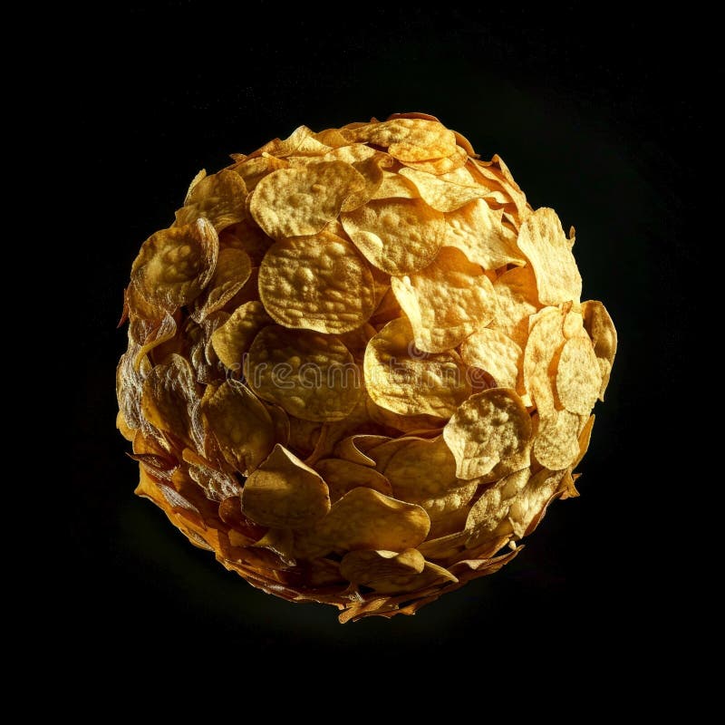 Crispy Potato Chips Sphere on Black Background. Unique Food Concept ...