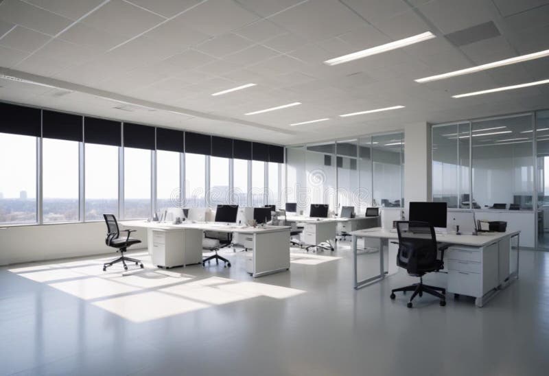 Stylish Modern Office Space with Glass Partitions and Minimalist ...