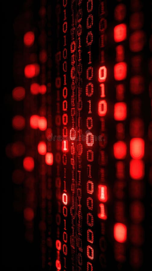 A 4K Photo of Red, Abstract Binary Code Elements on a Dark Screen, Illustrating the Concepts of ...
