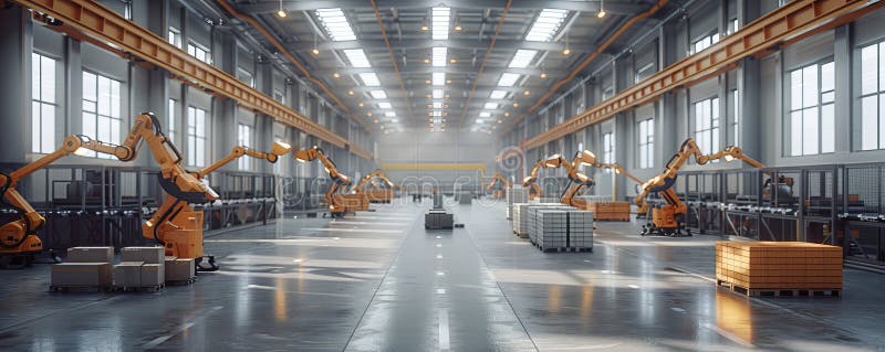 Advanced Robotic Arms Working in a Modern Industrial Warehouse Stock ...