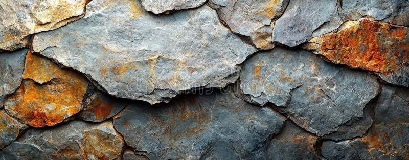 Rustic Stone Wall Texture Gray and Orange Rock Background Stock ...