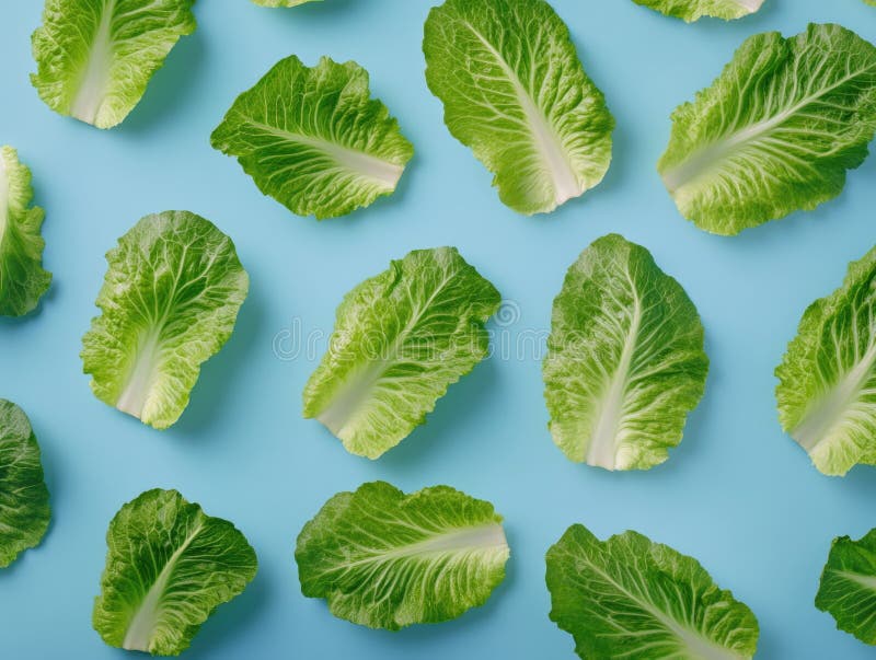 Fresh Lettuce Heads on a Light Blue Background Stock Illustration ...