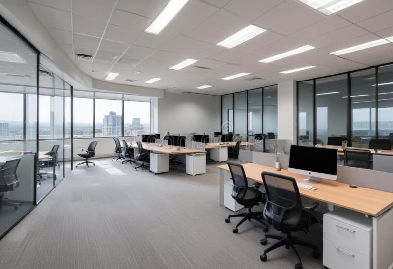 Elegant Modern Office with Glass Partitions and Minimalist Decor Stock ...