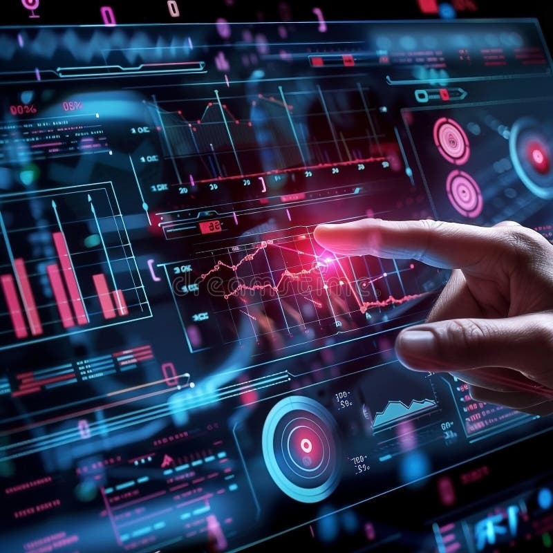 Hand Interacting with Futuristic Digital Data and Charts Interface ...