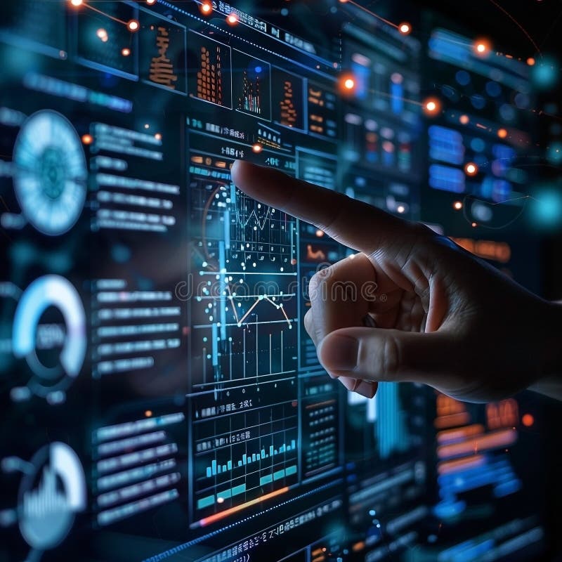 Hand Interacting with Futuristic Digital Data and Charts Interface ...