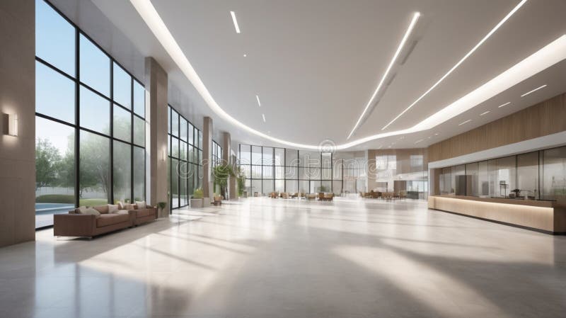 Cutting-Edge Commercial Interior with Minimalist Design and Expansive ...