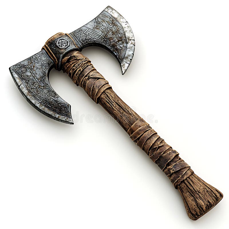 Ornate Viking Double Axe with Intricate Carvings Isolated on White Background Stock Illustration ...