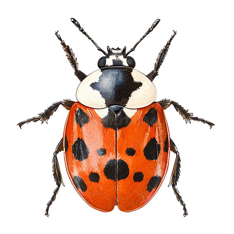 Detailed Illustration of a Ladybug with Black Spots on a Red Shell ...