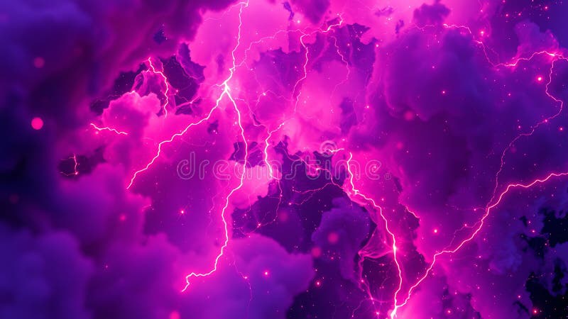 Vivid Pink Lightning Bolts Crackling through a Dynamic Purple Nebula ...