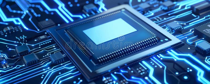 Close-up of a Blue Microchip on a Circuit Board Representing Modern ...