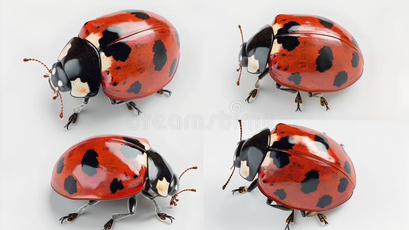 Four Ladybugs in Various Poses on a White Background, Perfect for Study ...