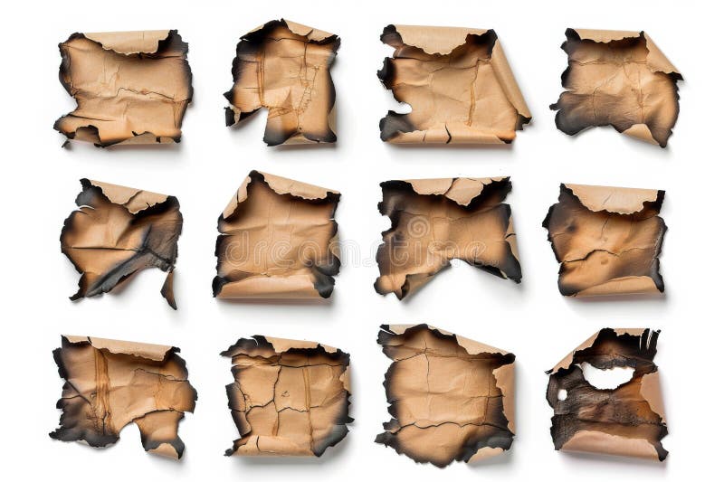 High-resolution Image Showcasing Different Pieces of Burnt Paper with ...