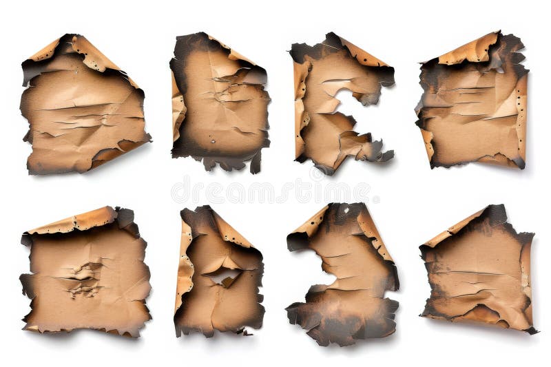 High-resolution Image Showcasing Different Pieces of Burnt Paper with ...