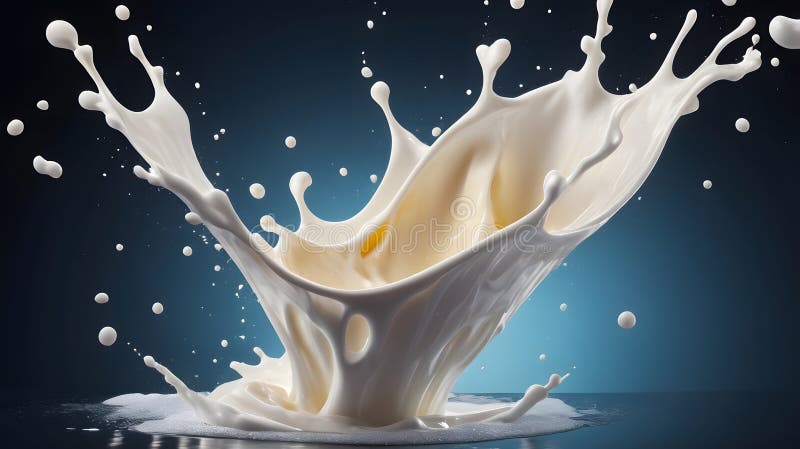 Dynamic Milk Splash on Dark Blue Background Stock Photo - Image of ...
