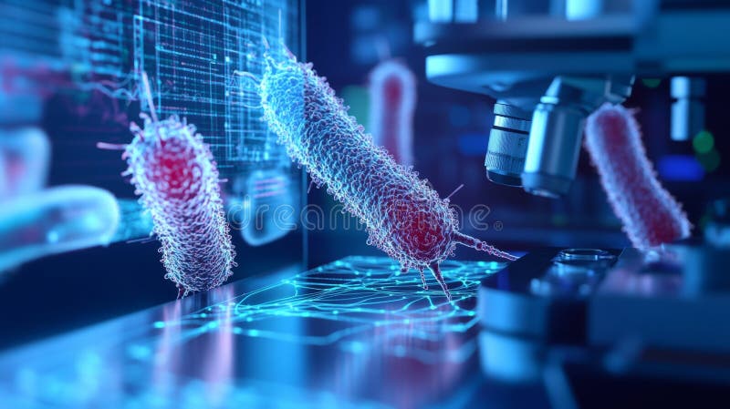 Close-Up View of Genetically Engineered Bacteria Under Microscope with ...