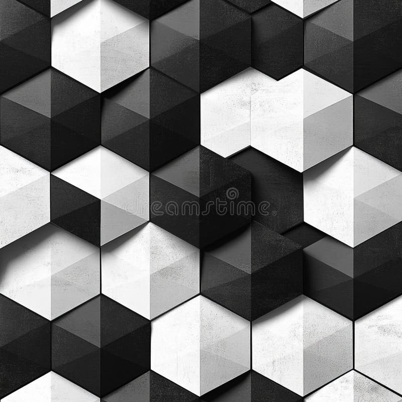Abstract Geometric Hexagon Pattern Black and White 3D Cubes Texture ...