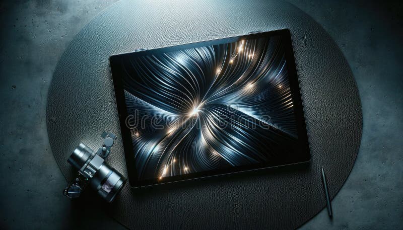 Modern Digital Tablet with Stylus and Camera on Textured Surface, AI ...