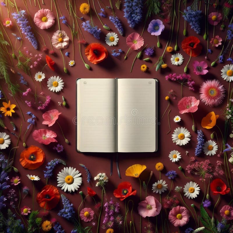 Diary Lying in a Field of Wildflowers, Captured Under Natural Light ...