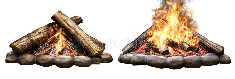 Campfire Logs Burning Bright Isolated on White Stock Image ...
