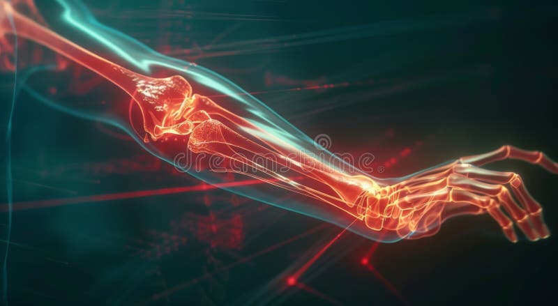 3D Visual Representation of a Human Arm X-ray with Glowing Bones Stock ...